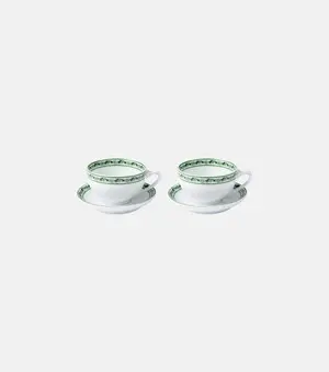 Dolce & Gabbana Majolica Set Of 2 Teacups And Saucers - Green