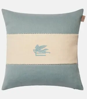 Etro Pegaso Embroidered Linen Cushion - Blue