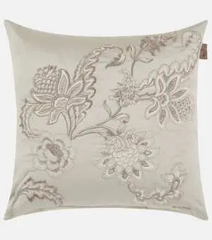Etro Bloom Embroidered Cotton Cushion - Neutrals
