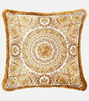 Versace Barocco Silk Cushion - White