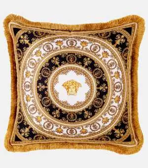 Versace Fringed Silk And Cotton Cushion - Brown