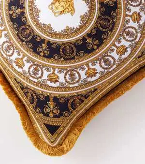 Versace Fringed Silk And Cotton Cushion - Brown