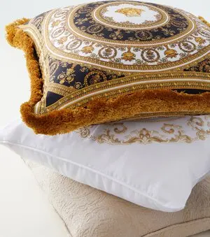 Versace Fringed Silk And Cotton Cushion - Brown
