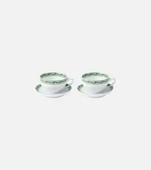 Dolce & Gabbana Majolica Set Of 2 Teacups And Saucers - Green