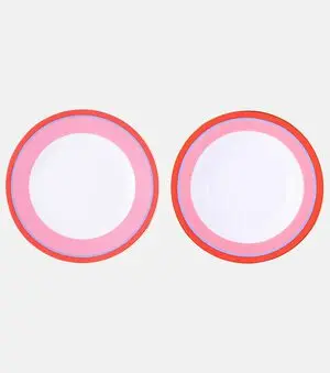La DoubleJ Rainbow Rosa Set Of 2 Soup And Dinner Plates - Pink