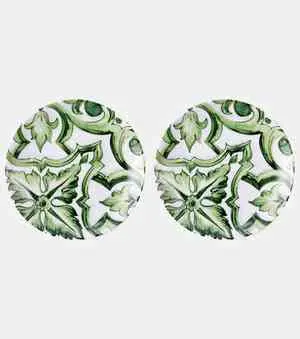 Dolce & Gabbana Majolica Set Of 2 Porcelain Dessert Plates - Green