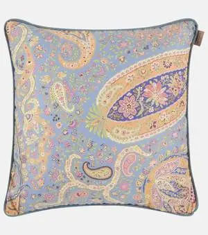 Etro Etro Maranta Embroidered Cotton Cushion Blue