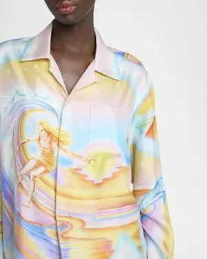 Casablanca Surf Print Long-sleeve Silk Blouse - Psychedelic Nir