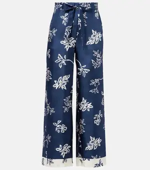 Max Mara S Max Mara Cinzia Wide-Leg Silk Pants Blue