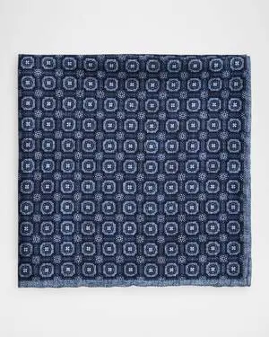Brunello Cucinelli Silk Geometric Pocket Square Blue