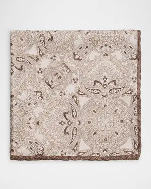 Brunello Cucinelli Silk Paisley Pocket Square - White/brown