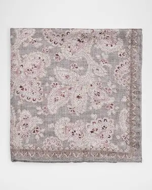 Brunello Cucinelli Silk Paisley Pocket Square - Grey/pink