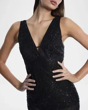 Bcbgmaxazria Sequin-embellished Cutout Gown - Black