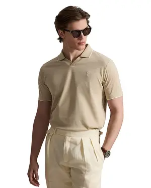 Polo Ralph Lauren Short Sleeve Tonal Jacquard Mesh Polo Shirt - Beige