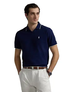 Polo Ralph Lauren Short Sleeve Tonal Jacquard Mesh Polo Shirt - Navy