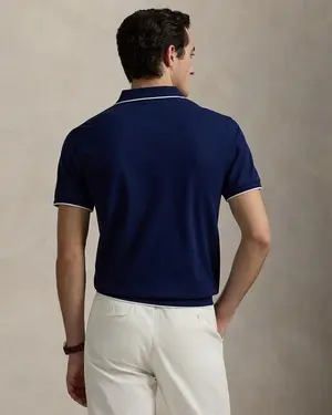 Polo Ralph Lauren Short Sleeve Tonal Jacquard Mesh Polo Shirt - Navy