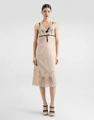 Dolce & Gabbana Georgette Slip Dress With Lace - Beige