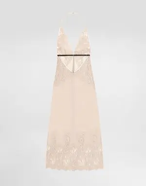 Dolce & Gabbana Georgette Slip Dress With Lace - Beige