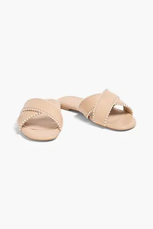 STUART WEITZMAN Roza Faux Pearl-embellished Leather Sandals - Beige