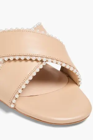 STUART WEITZMAN Roza Faux Pearl-embellished Leather Sandals - Beige