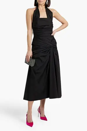 Carolina Herrera Twisted Cotton-blend Poplin Halterneck Midi Dress