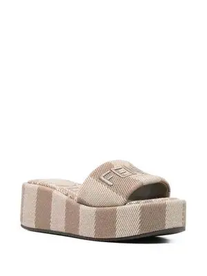Fendi Logo-embroidered Platform Slides - Brown