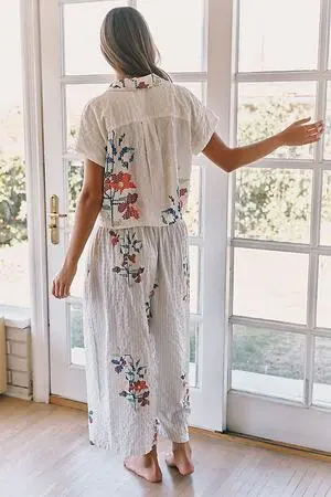 Anthropologie Seersucker Wide-leg Barrel Lounge Pants