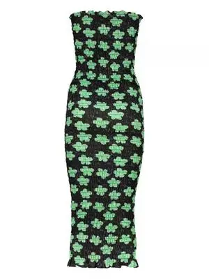 AMY CROOKES Floral-print Midi Dress - Black