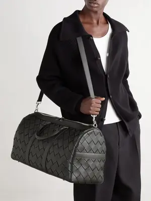Bottega Veneta Intrecciato Leather Duffle Bag - Black