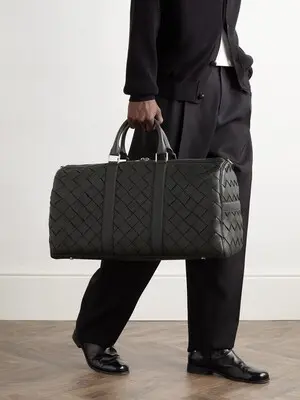 Bottega Veneta Intrecciato Leather Duffle Bag - Black