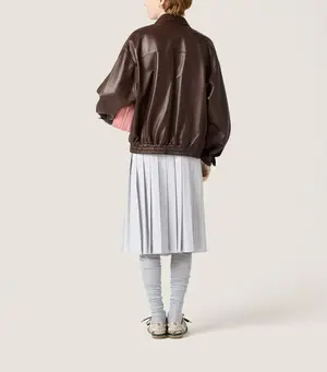 Miu Miu Cotton Pinstriped Pleated Midi Skirt