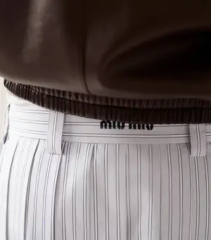 Miu Miu Cotton Pinstriped Pleated Midi Skirt