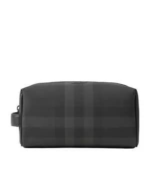 Burberry Leather-trim Check Wash Bag - Grey