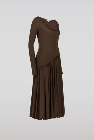 SAEMDI Asymmetric Hip Midi Dress