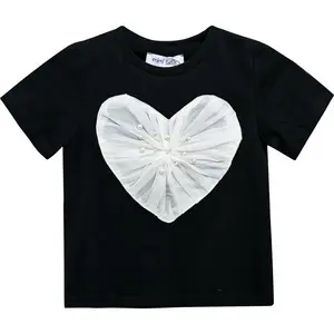 MIMI TUTU Pearl Heart Applique T-shirt - Black