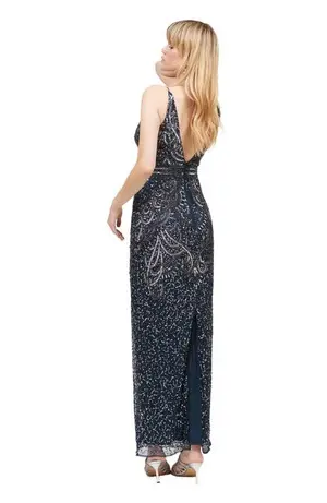 BEAUUT Embellished Sequin Beaded V Neck Gown