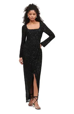 BEAUUT Embellished Sequin Beaded Maxi Dress With Wrap Bottom