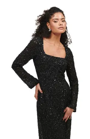 BEAUUT Embellished Sequin Beaded Maxi Dress With Wrap Bottom
