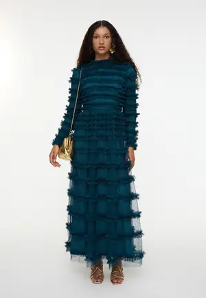 MARYISA Ruffle Maxi Dress - Emerald Green