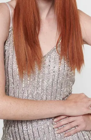 BEAUUT Embellished Sequin Beaded A-line Midi Dress