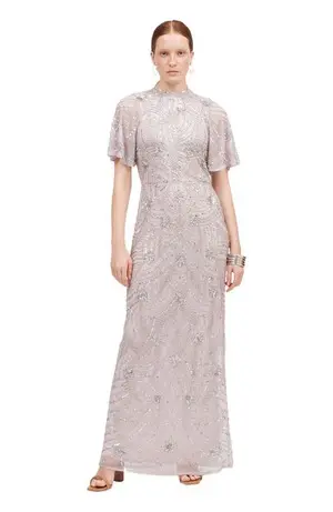 BEAUUT Occasion Embellished Sequin Beaded Halter Neck Evening Dress