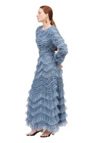 MARYISA Ruffle Chiffon Maxi Dress