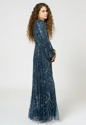 MARYISA Embellished Beaded Floral Maxi Dress