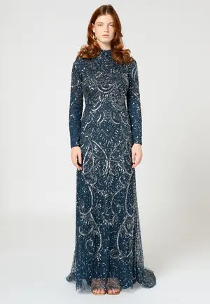 MARYISA Occasion Embellished High Neck Evening Maxi Dress