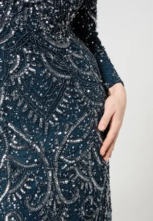 MARYISA Occasion Embellished High Neck Evening Maxi Dress