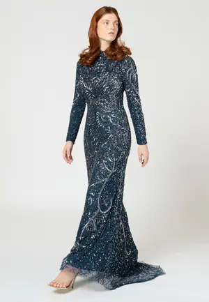 MARYISA Occasion Embellished High Neck Evening Maxi Dress