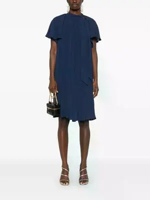 NISSA Plissé Midi Dress - Blue