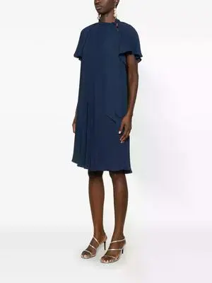 NISSA Plissé Midi Dress - Blue