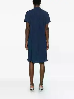 NISSA Plissé Midi Dress - Blue
