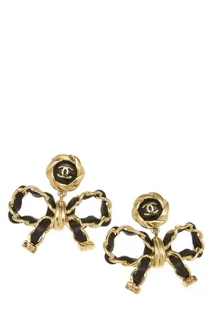 Chanel Cc' Bow Dangle Earrings - Black